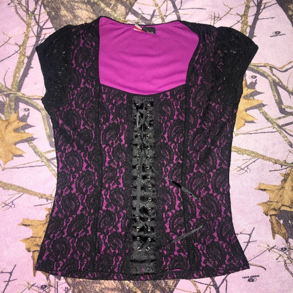 Tops | Y2k Mall Goth Corseted Lace Top | Poshmark
